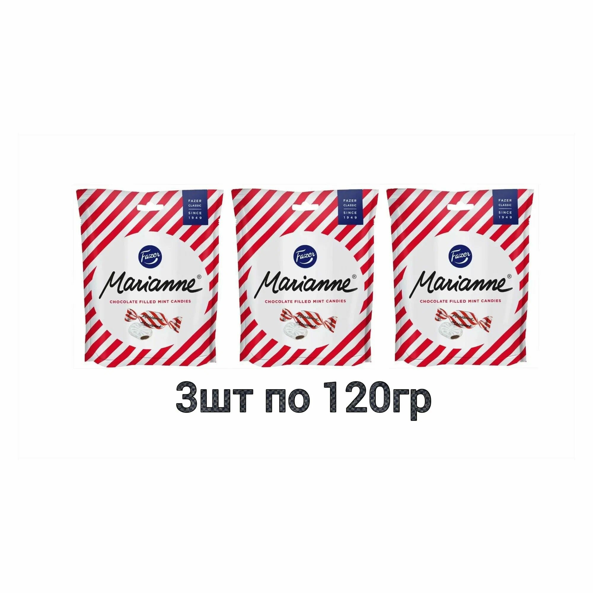 Конфеты Fazer Marianne, с хрустящей мятной корочкой и начинкой из темного шоколада (Финляндия) 120 гр. х 3 шт.