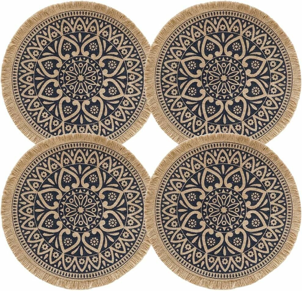 4 шт Круглая тканая салфетка в стиле бохо для украшения кухонного стола