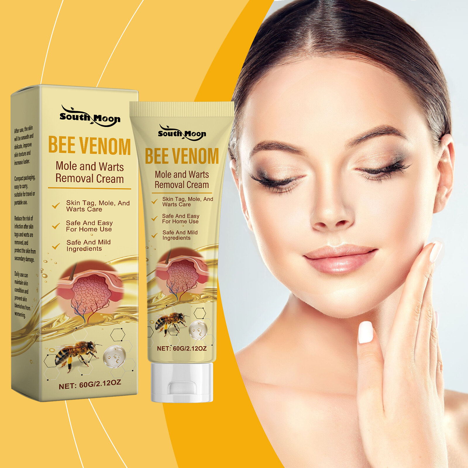 Крем для ухода за кожей с пчелиным ядом мягко очищает и увлажняет кожу, удаляя гранулы и облегчая кожную боль