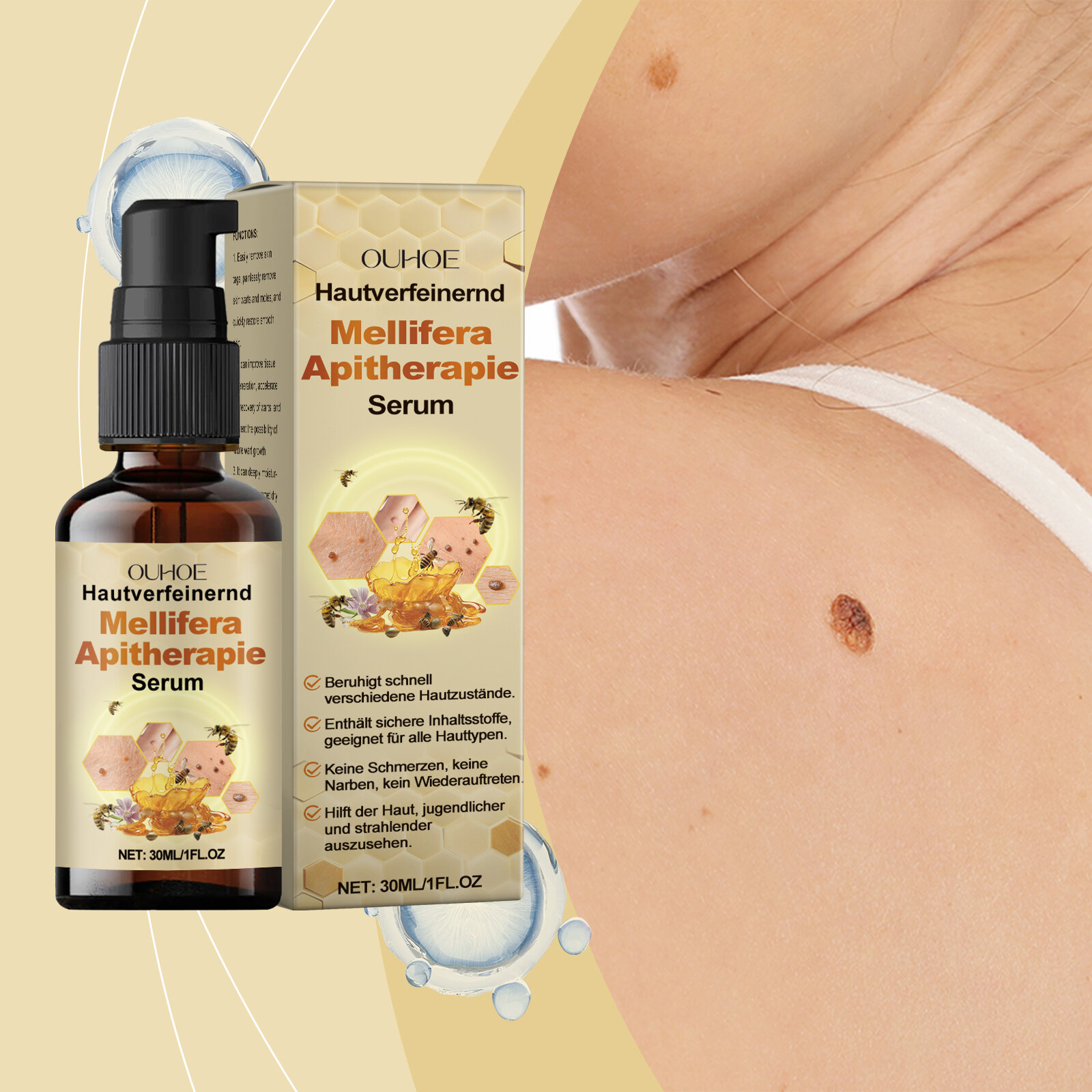 Сыворотка для кожи с пчелиным ядом питает, очищает, устраняет несовершенства, мягко очищает и устраняет несовершенства. Сыворотка с говяжьим жиром