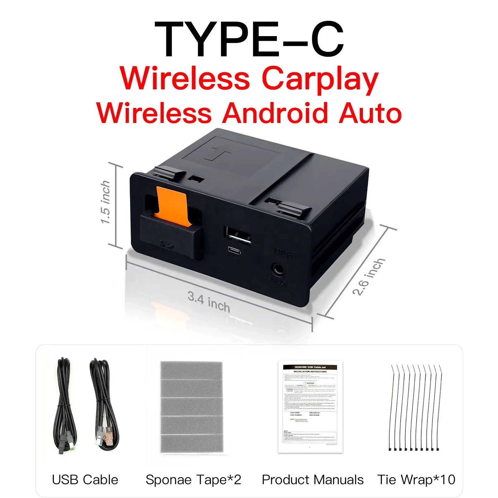 Беспроводной адаптер Type-c CarPlay Android Auto UBS Hub OEM для модернизации Mazda 2 3 6 CX3 CX5 CX8 CX9 MX5 Demio Miata TK78669U0C Kit Type C Wireless