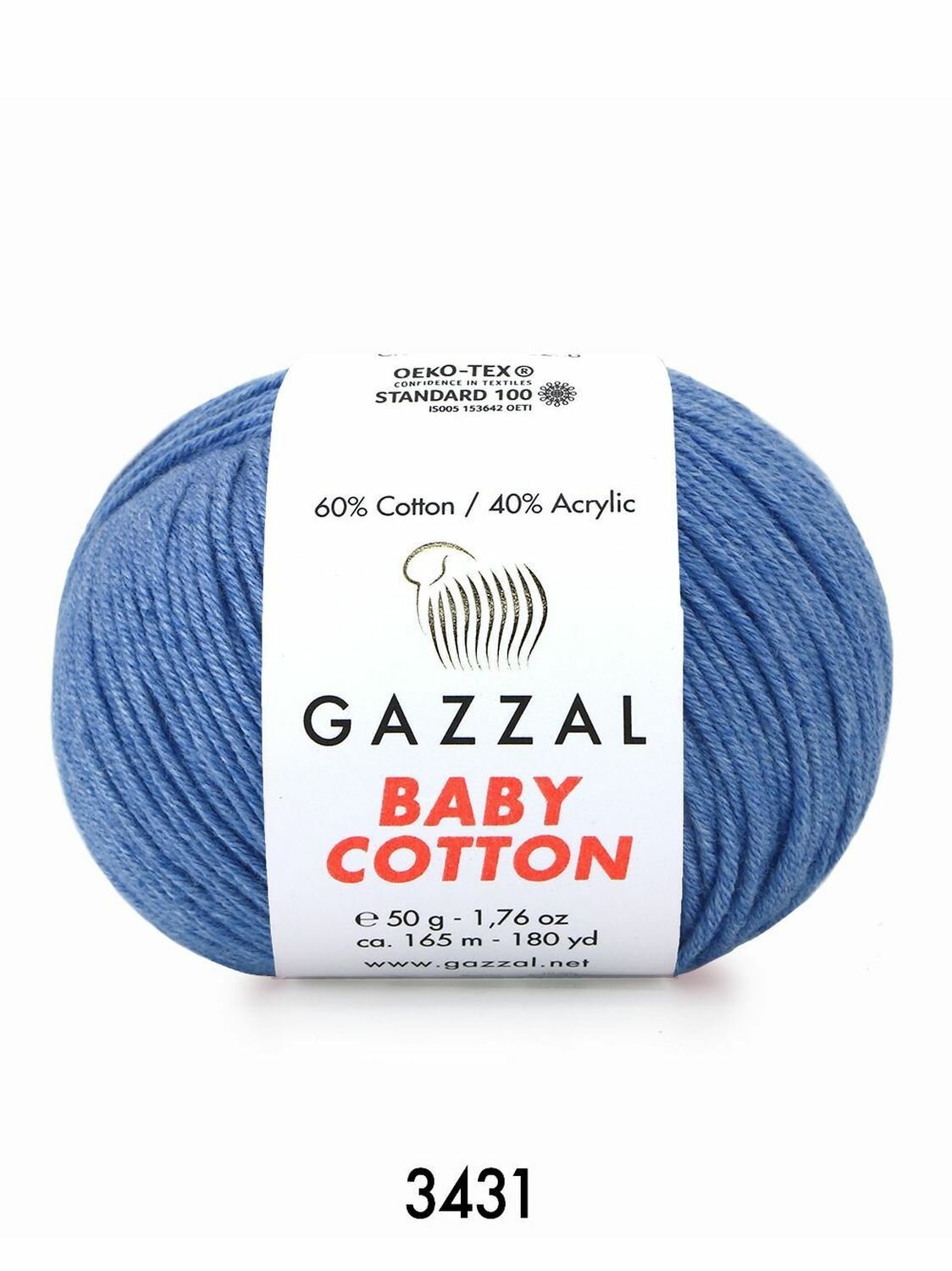 Пряжа BABY COTTON (Gazzal), тем. джинс - 3431, 60% хлопок, 40% акрил, 5 мотков, 50 г, 165 м.