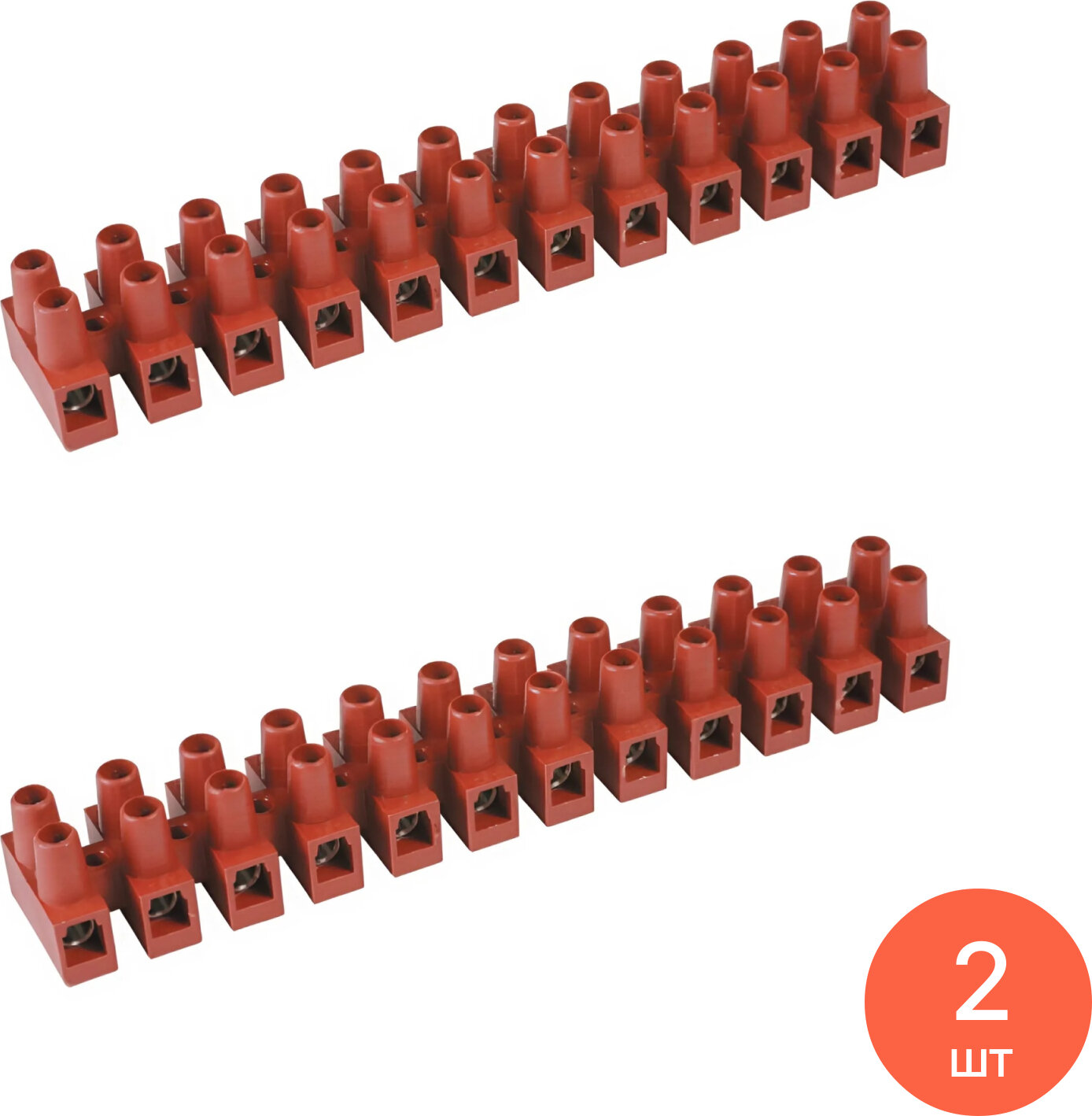 Клеммная колодка DKC / ДКС винтовая, в корпусе из фибергласса с рабочей температурой 150℃ красная, 12 пар, сечение 2.5мм2, 24А, 450В / электрика (комплект из 2 шт)