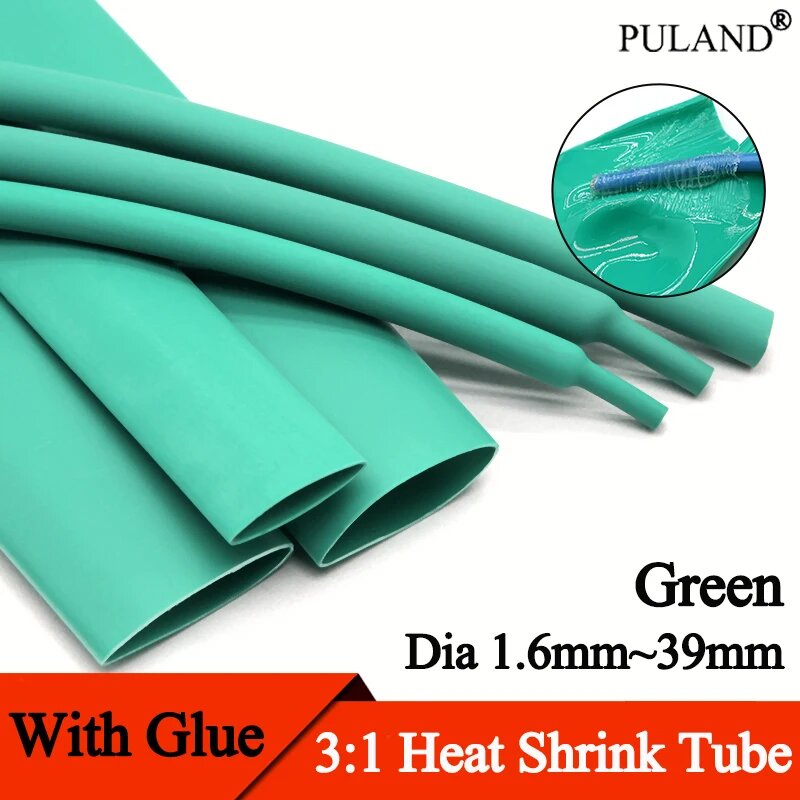 Зеленая термоусадочная трубка 3:1 с клеем, полиолефиновая, 1-10 м 9.5mm, 1 meter