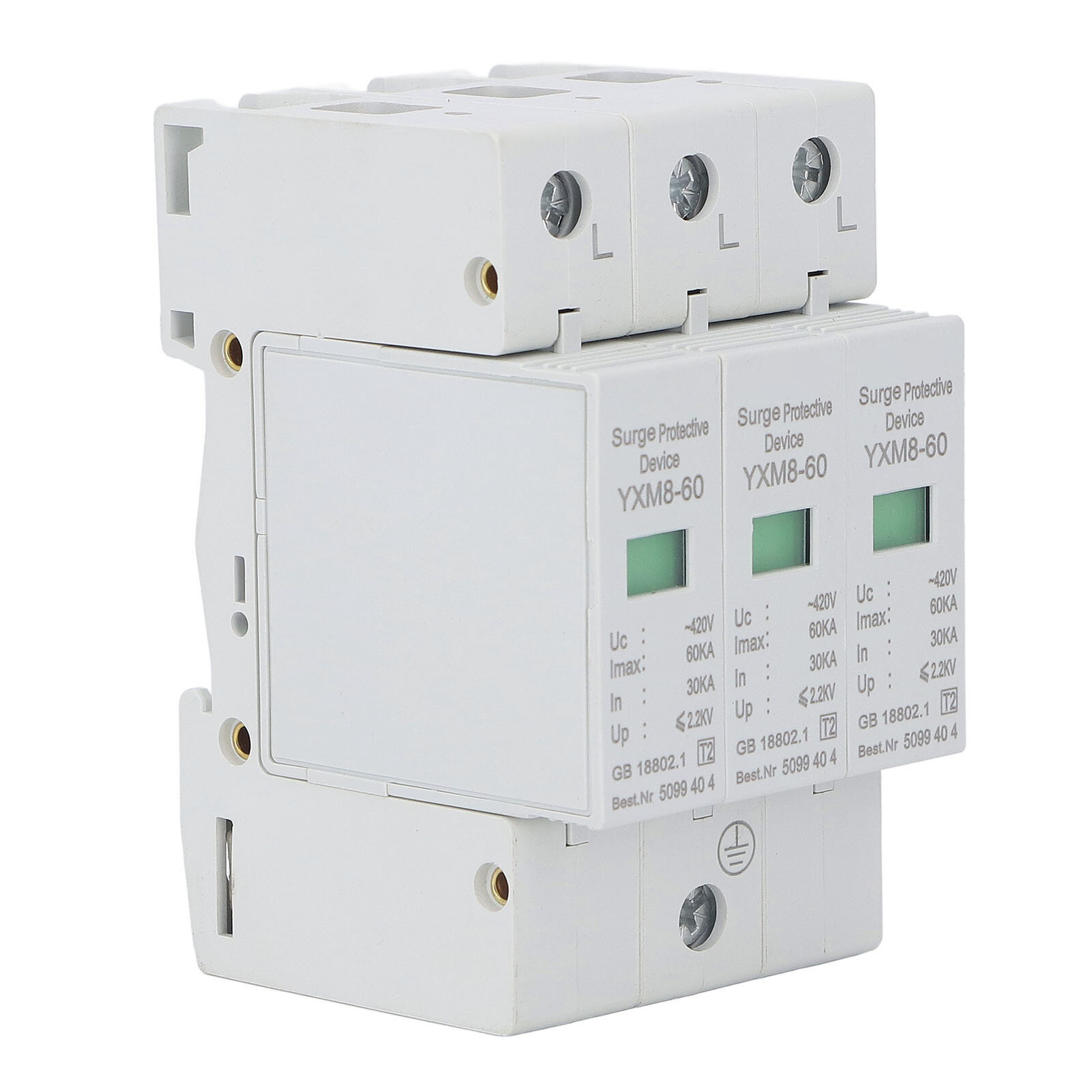 Трехполюсный ограничитель перенапряжения, огнестойкий поликарбонатный материал, модуль защиты от перенапряжения, 60 кА, 420 В.