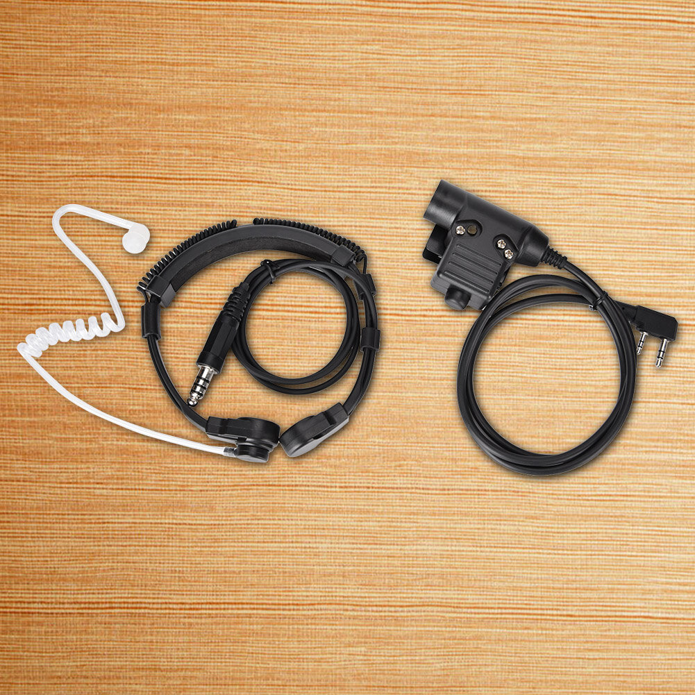 Гарнитура для рации с гортанным микрофоном и тактическим PTT U94, прозрачным воздушным каналом, материалом ABS, разъемом NATO head, разъемом PTT K plug, длиной кабеля гарнитуры 70см, длиной кабеля PTT 90см, регулируемым шейным участком, клипом для PTT, в