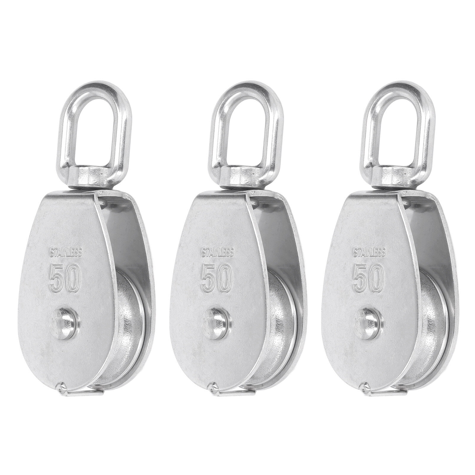 3Pcs Набор одиночных подъемных блоков с подшипником из нержавеющей стали, грузоподъемность 400кг, для подъема, палубы лодки, буксировки, спецификация M50, тип U-образный