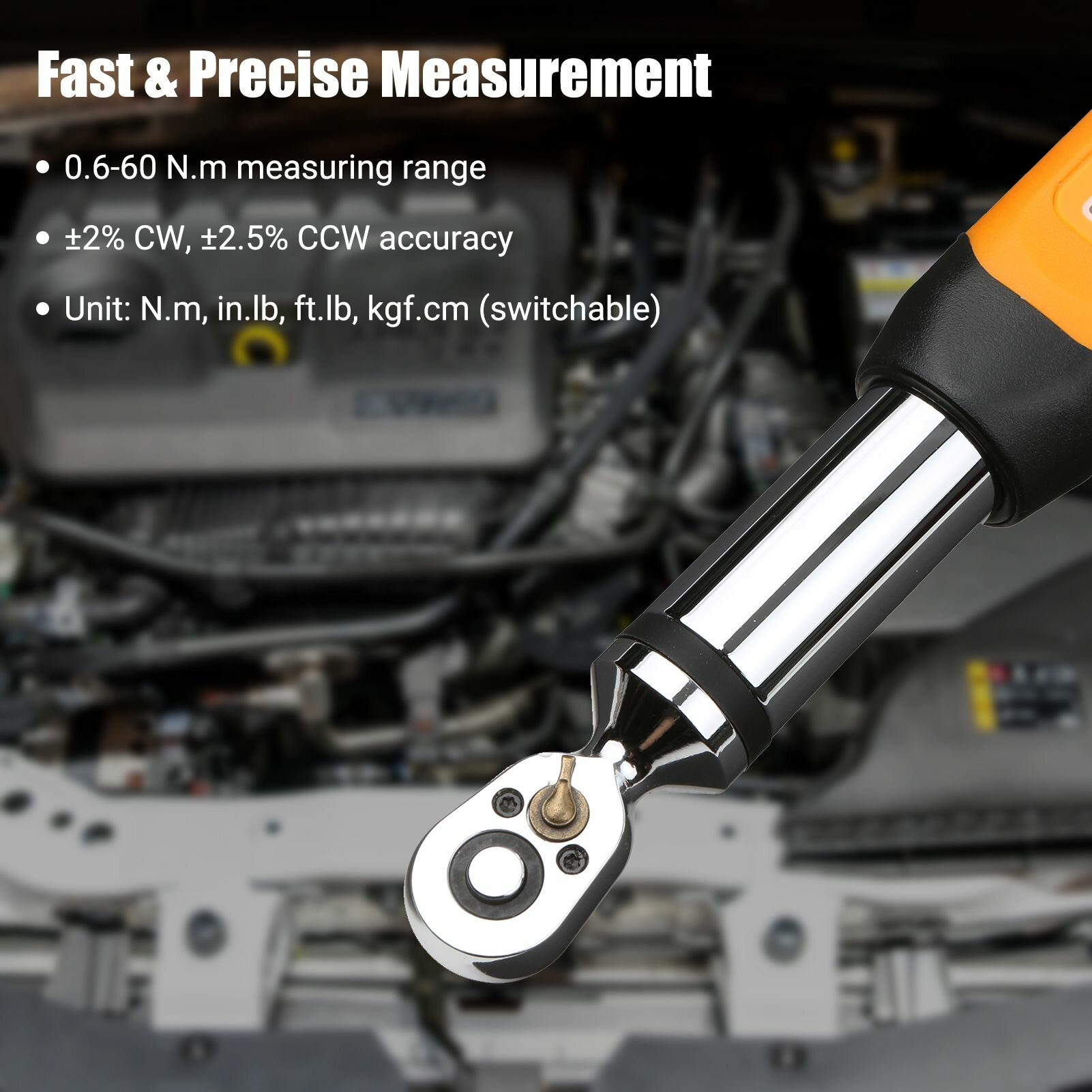 Цифровой динамометрический ключ 3/8 дюйма Электронный динамометрический ключ со звуковым сигналом и ЖК-дисплеем (1,8-60 Н. м)
