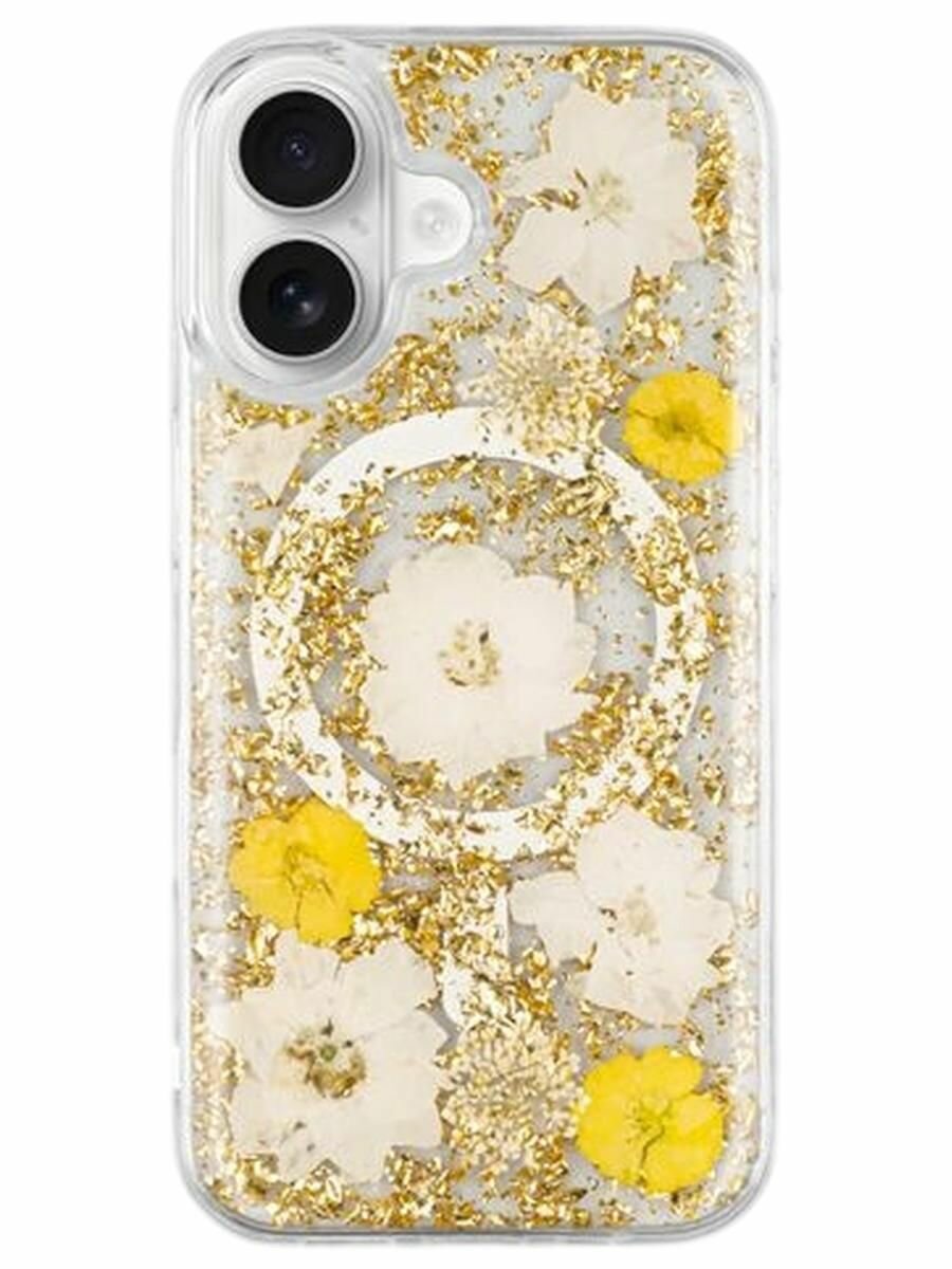 Чехол K-DOO MAG Flowers iPhone 16, желтый c поддержкой беспроводной зарядки