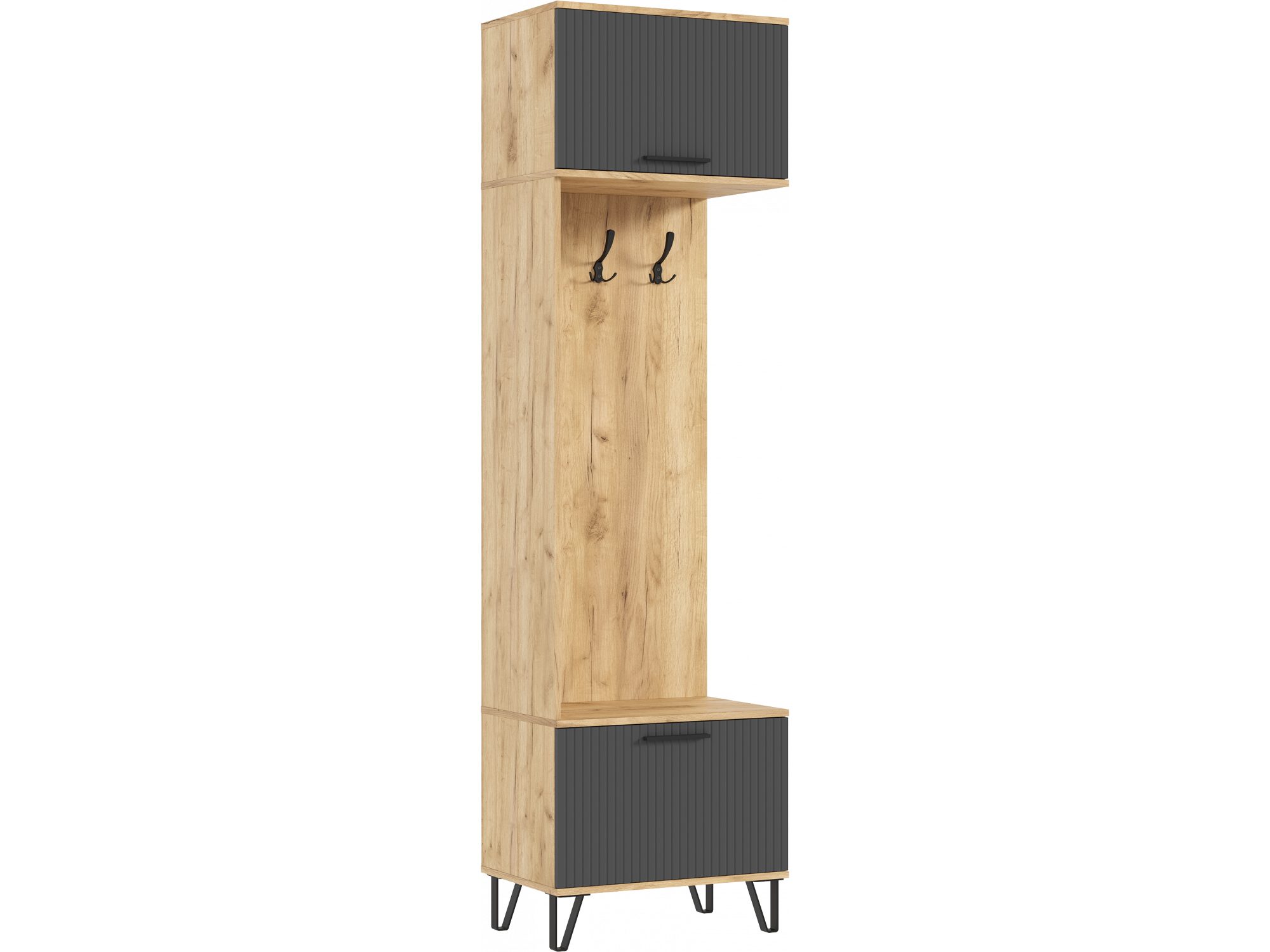 Шкаф с вешалками для прихожей, современный, из МДФ, (Браш Графит, Дуб Крафт)