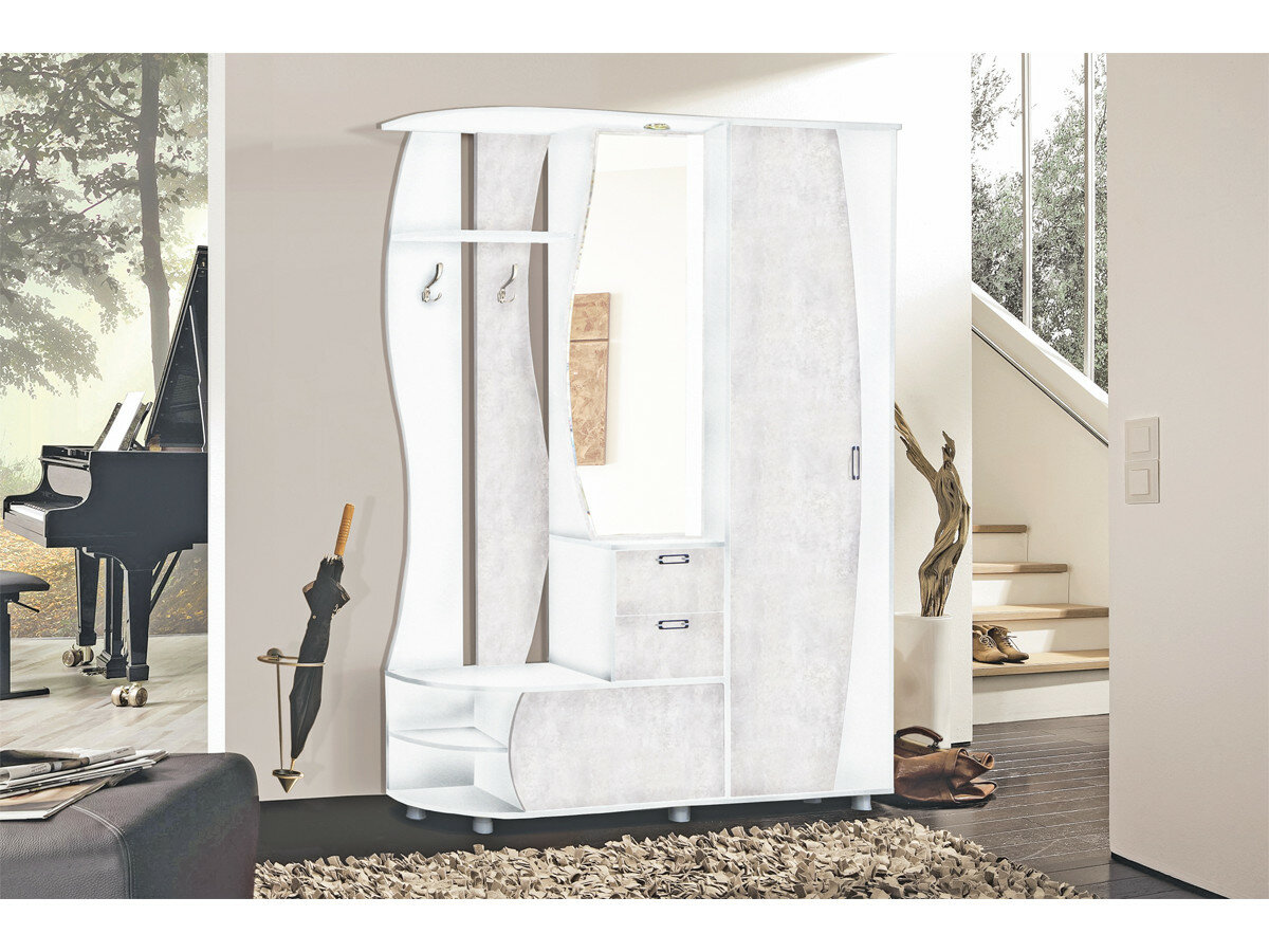 Прихожая 1600, в современном стиле, из ЛДСП, белый/цемент светлый