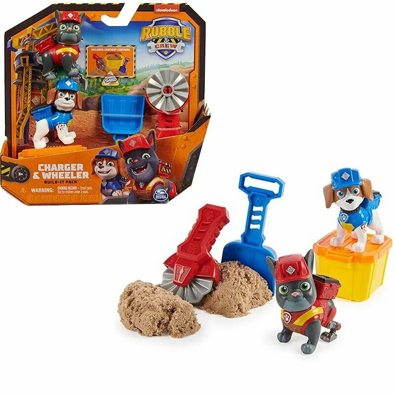 Spin Master Paw Patrol Rubble Crew Charger Wheeler Rubble Mix Figures Set / Набор детских игрушек-сюрпризов с подвижными фигурками, 2 портативные строительные игрушки