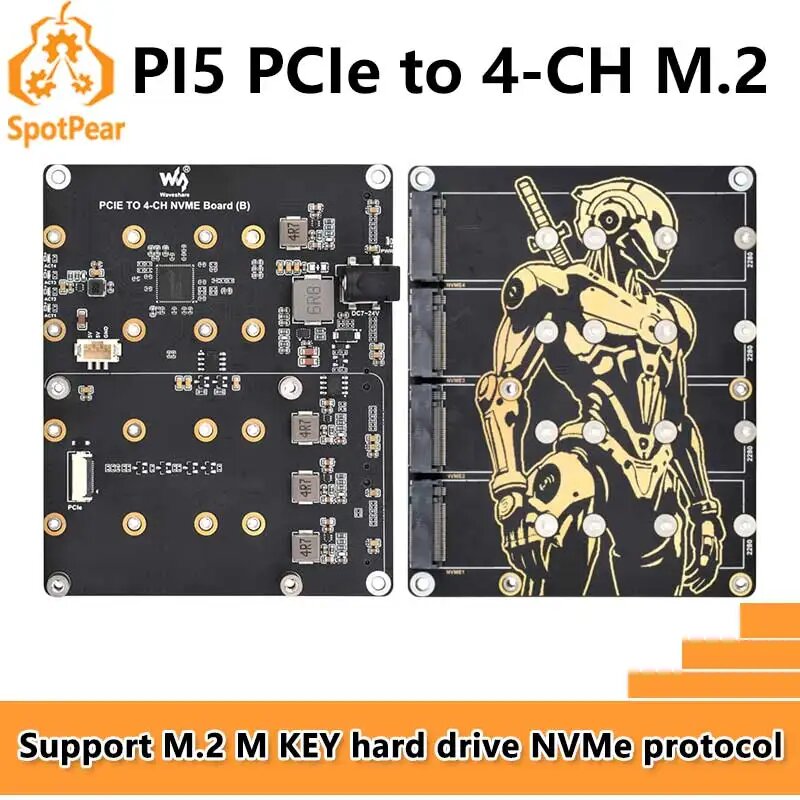 PCIe-TO-4-CH-NVME-Board-B с EU Power Plug — фото 1