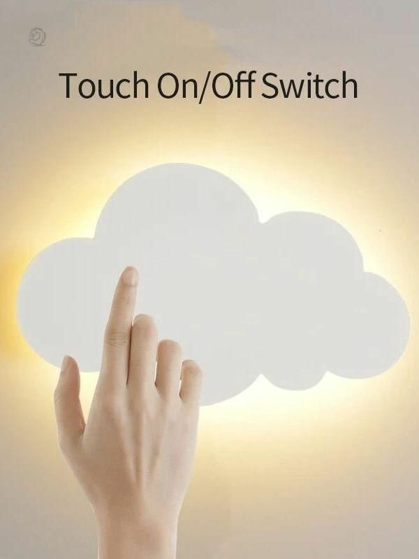 Облачный настенный светильник с сенсорным управлением - ночник для детской, 3 цвета подсветки, мягкий рассеянный свет