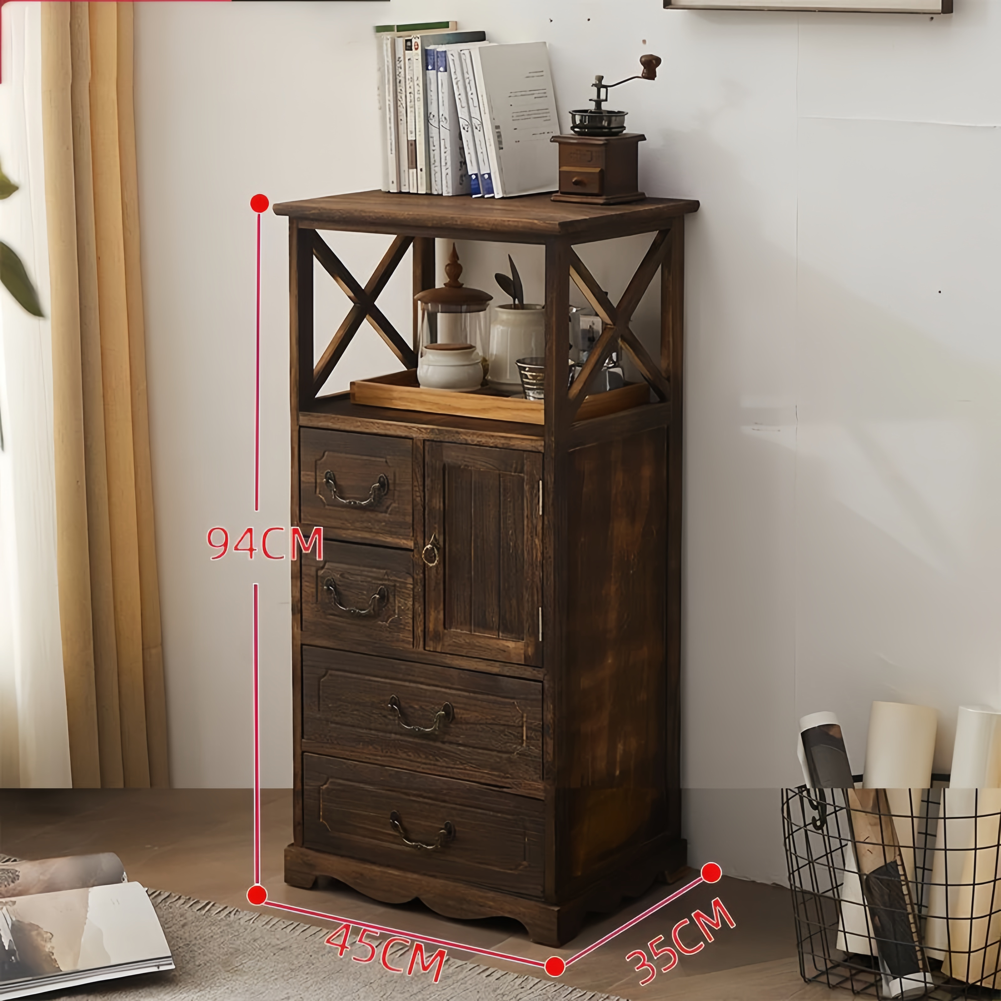 Комод из цельного дерева, простое хранение в стиле ретро, многослойный