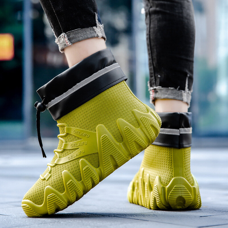 Полусапожки модные резиновые сапоги мужские мягкие подошвы удобные водные туфли одежда для отдыха на открытом воздухе универсальные теплые резиновые сапоги кухонные нескользящие резиновые туфли мужские