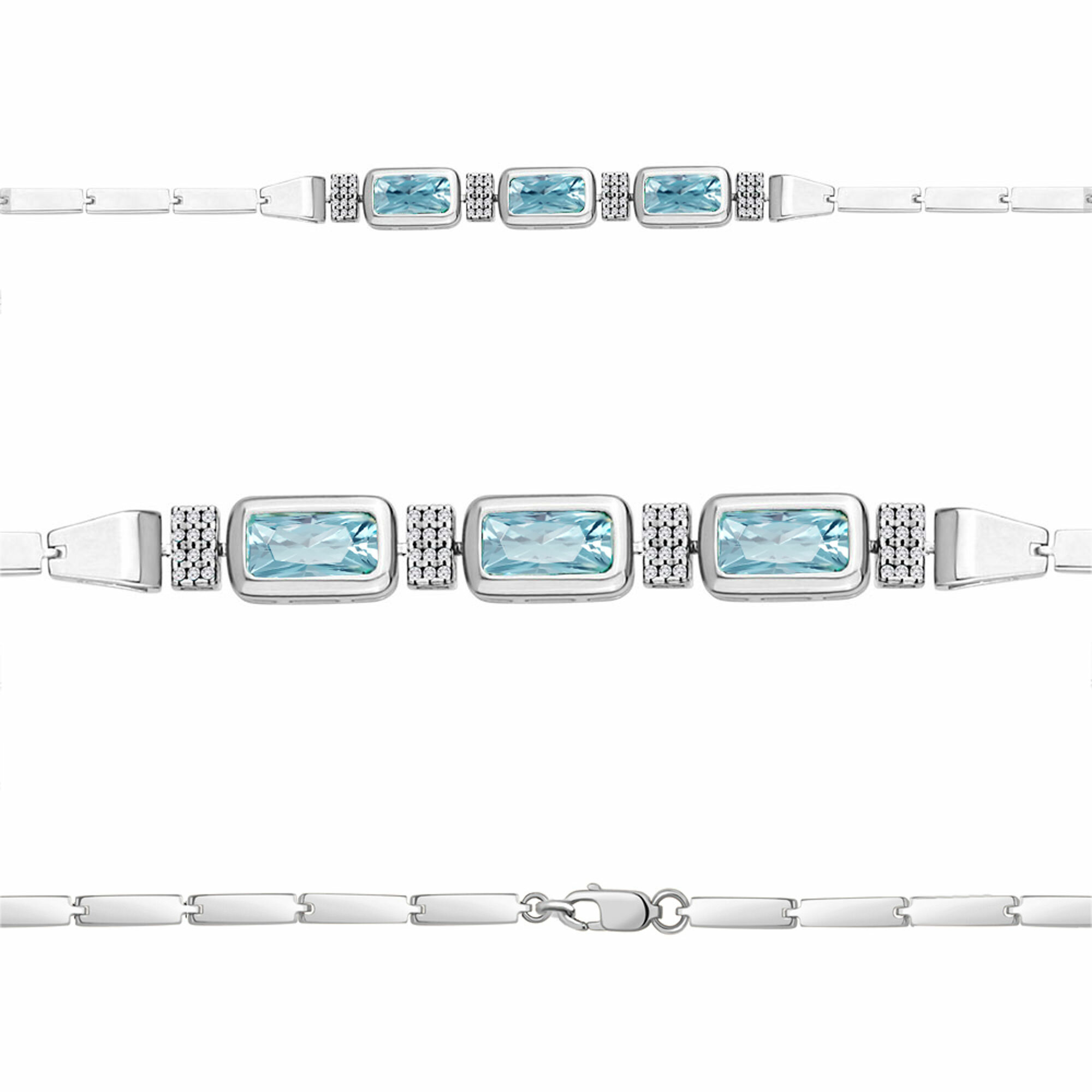 Браслет, серебро, 925 проба, родирование, фианит, турмалин