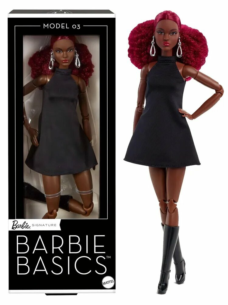 Кукла Barbie, Коллекционная кукла Basics Model 03, Рыжие вьющиеся волосы, черное мини-платье