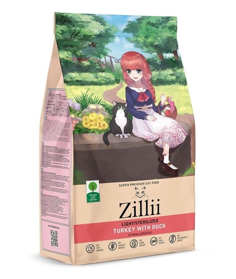 Корм для кошек с избыточным весом ZILLII (Зилли) Cat Sterilized Light индейка и утка 2кг