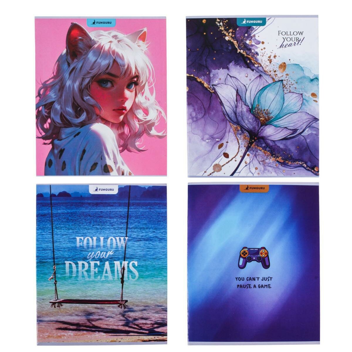 Тетрадь общая 'Funguru' А5, 48л клетка, микс дизайнов, комплект 3 тетради