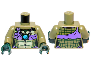 Torso Crocodile Skin with Medium Lavender Bikini Top and Necklace with Blue Round Jewel (Chi) Pattern / Olive Green Arms / Dark Green Hands, 973pb1355c01 Olive Green U