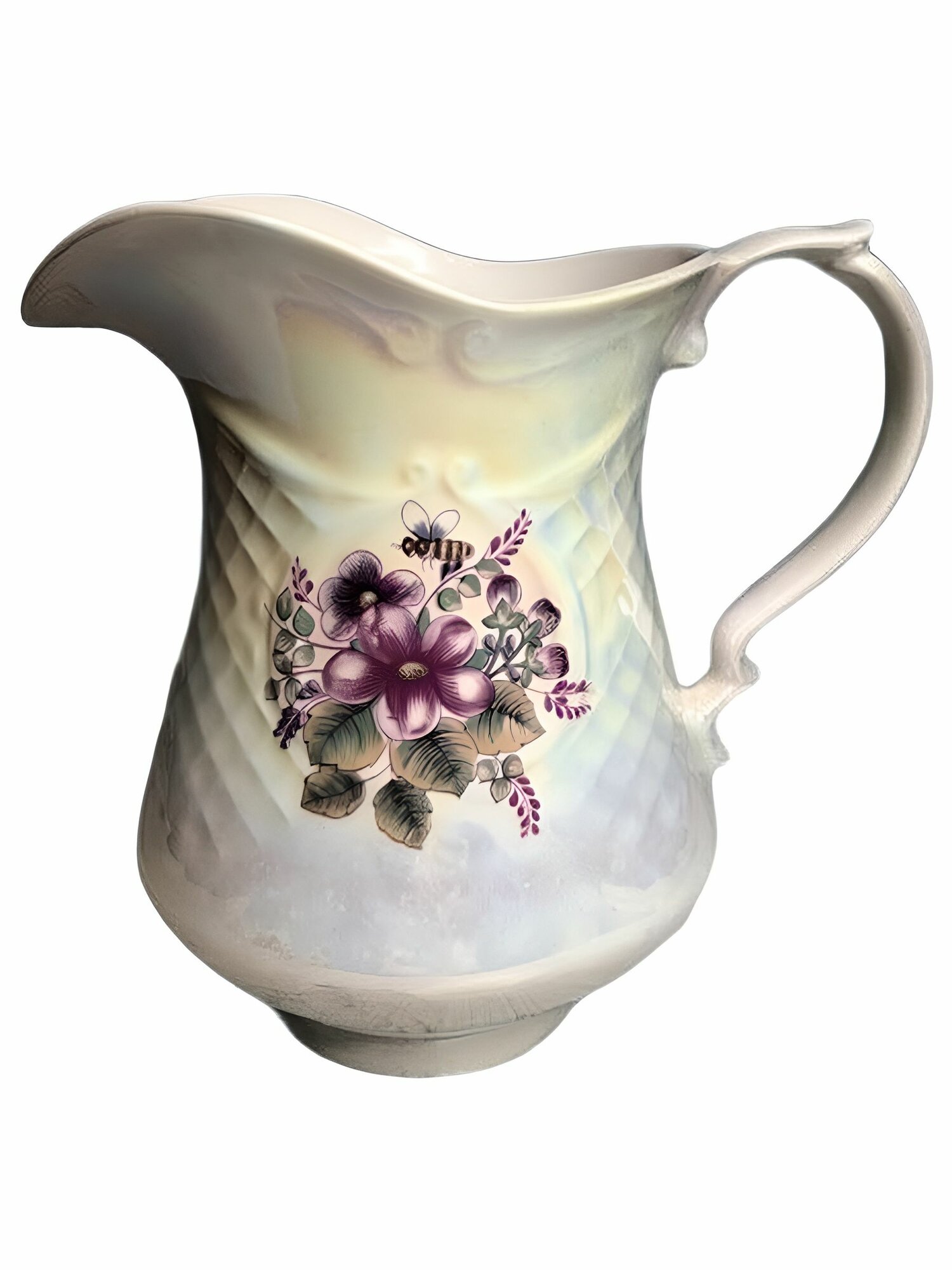 Кувшин винтажный, з-д Коростень 50-е г. СССР "пчелиный цветень", 1.2л, фарфор, рельеф