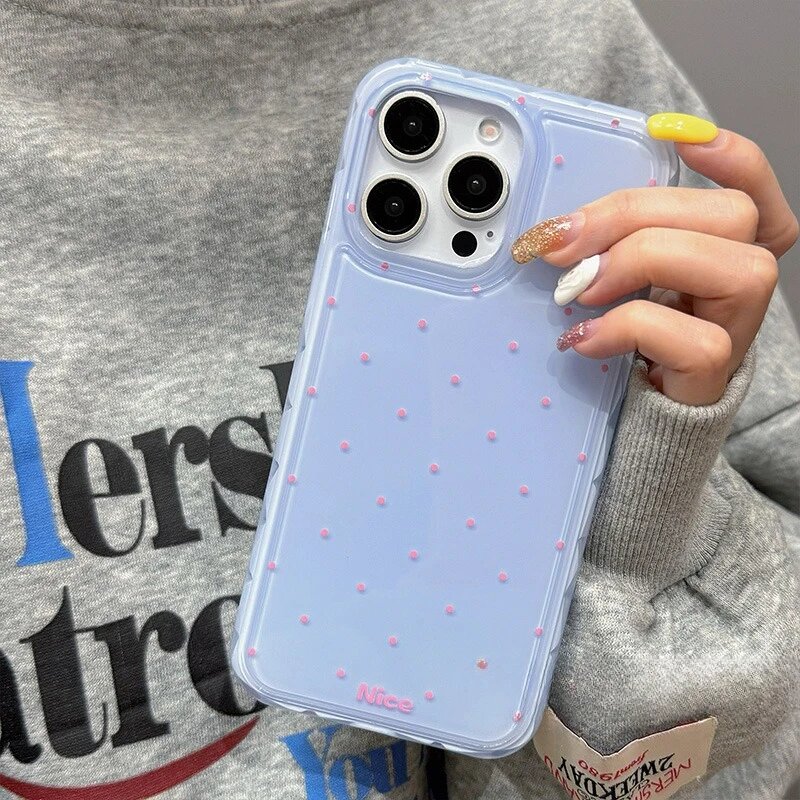 Милый мультяшный чехол с волнистым узором и конфетными цветами для iPhone 16 iPhone17, Синий, Blue