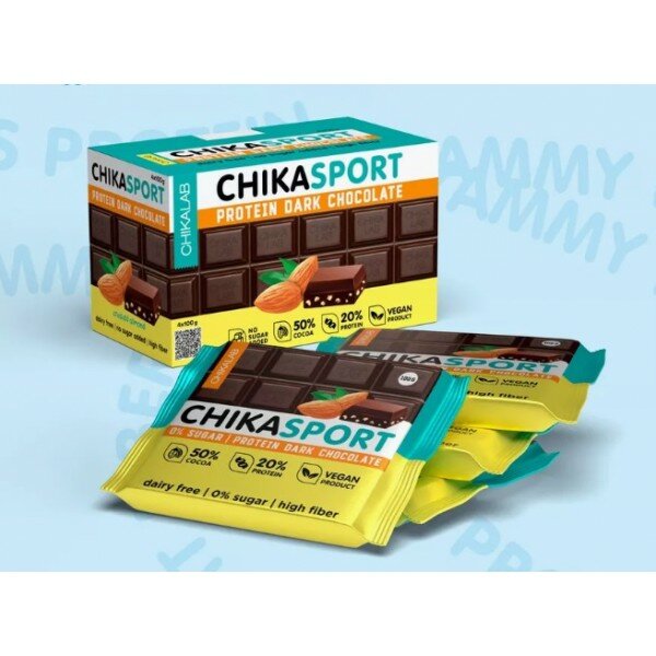 CHIKA SPORT Темный Шоколад 100 гр, шоколад темный с миндалем