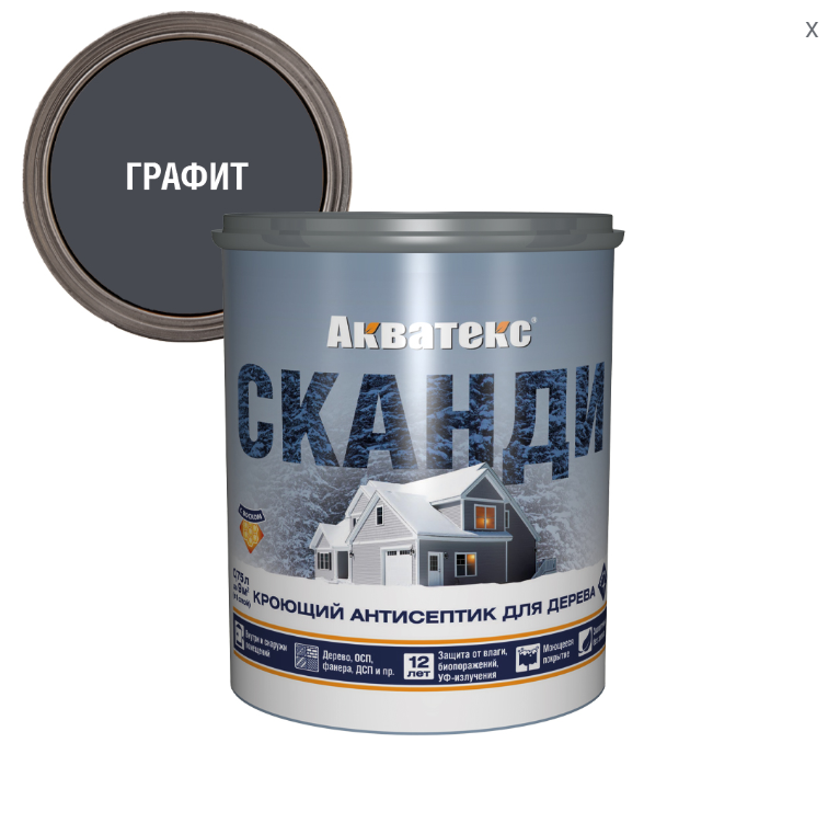 Пропитка Акватекс сканди кроющий антисептик, графит, 0,75 л