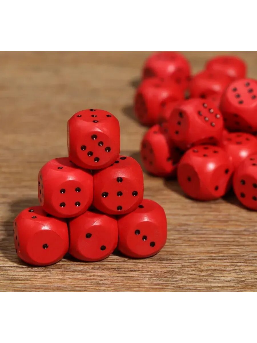 Кубик игральный 1.5х1.5х1.5 см цветной красные 5 штук