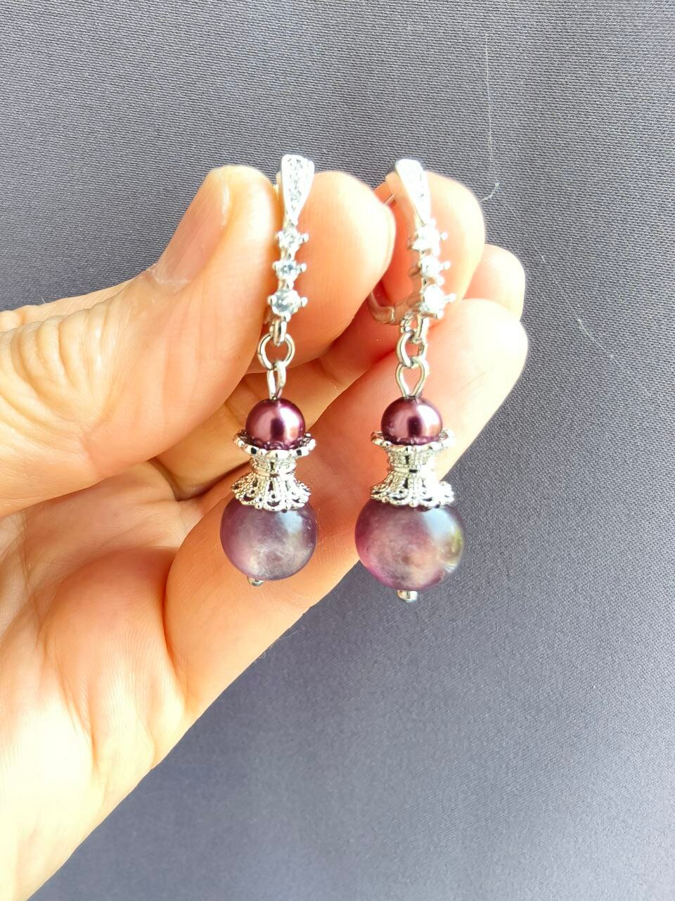Серьги, жемчуг Swarovski синтетический, лепидолит