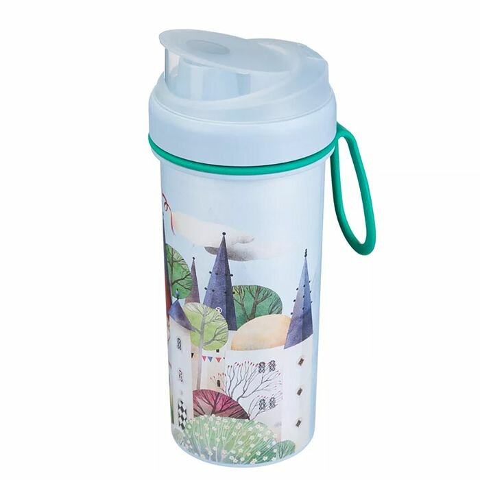 Стакан детский Пластишка с крышкой, петлей и декором 400 мл, Светло-голубой