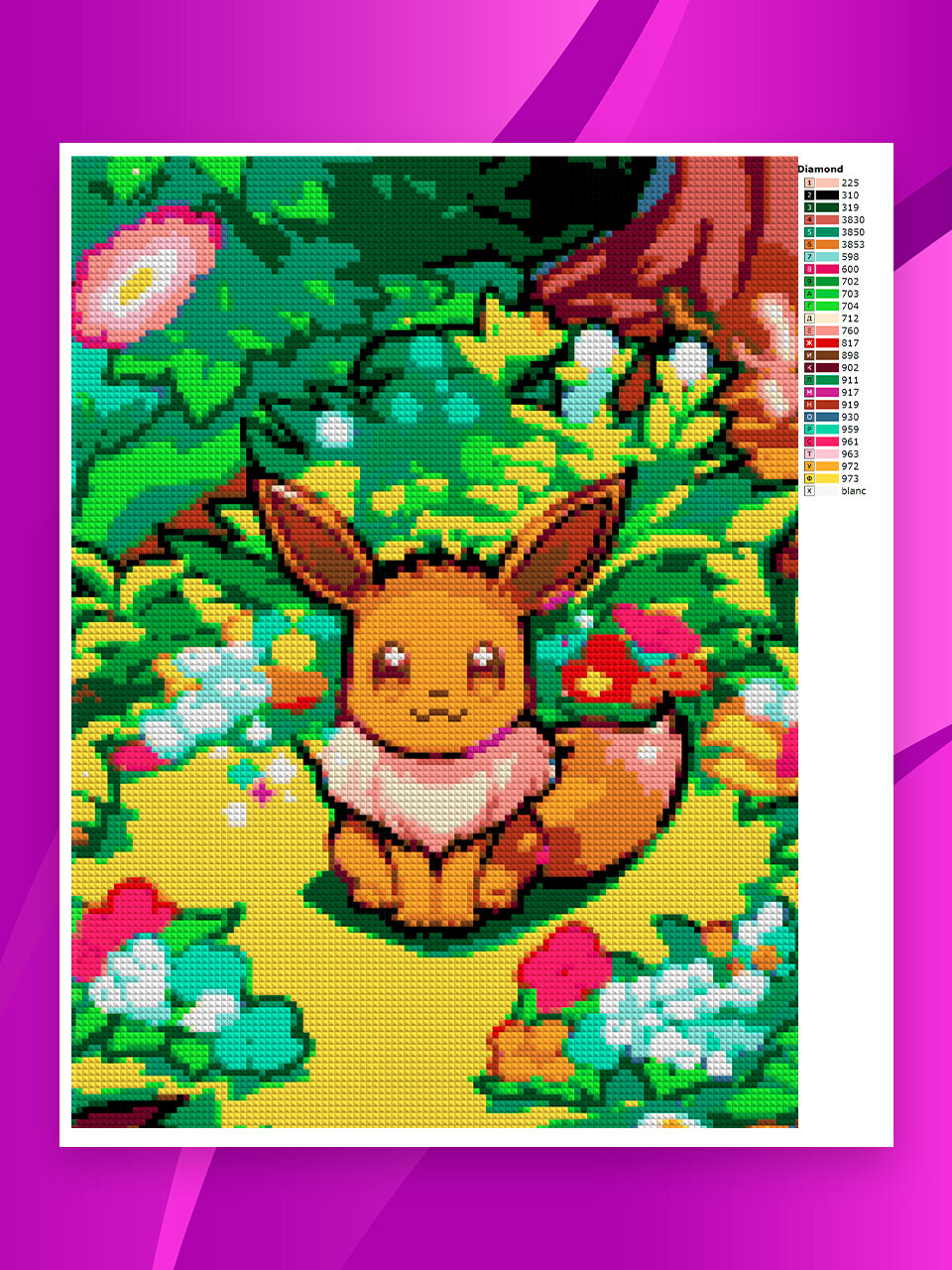 Алмазная мозаика без подрамника - вышивка Покемон Иви 30 х 40 см