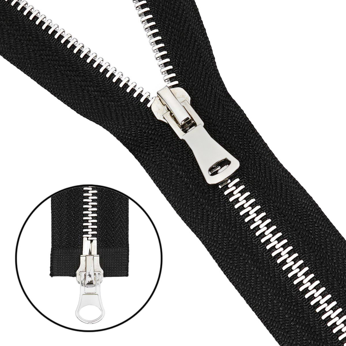 Молния металлическая (никель), разъемная, 2 замка, Т5, 65 см (580 черный), 5 шт