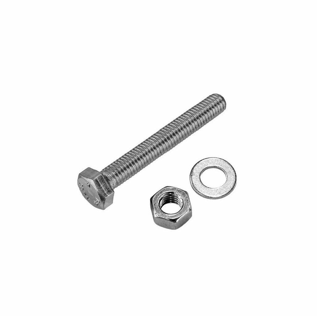 Болт с полной резьбой DIN 933, сталь, шестигранная головка, с гайкой и шайбой, 6x60 мм, 60 шт