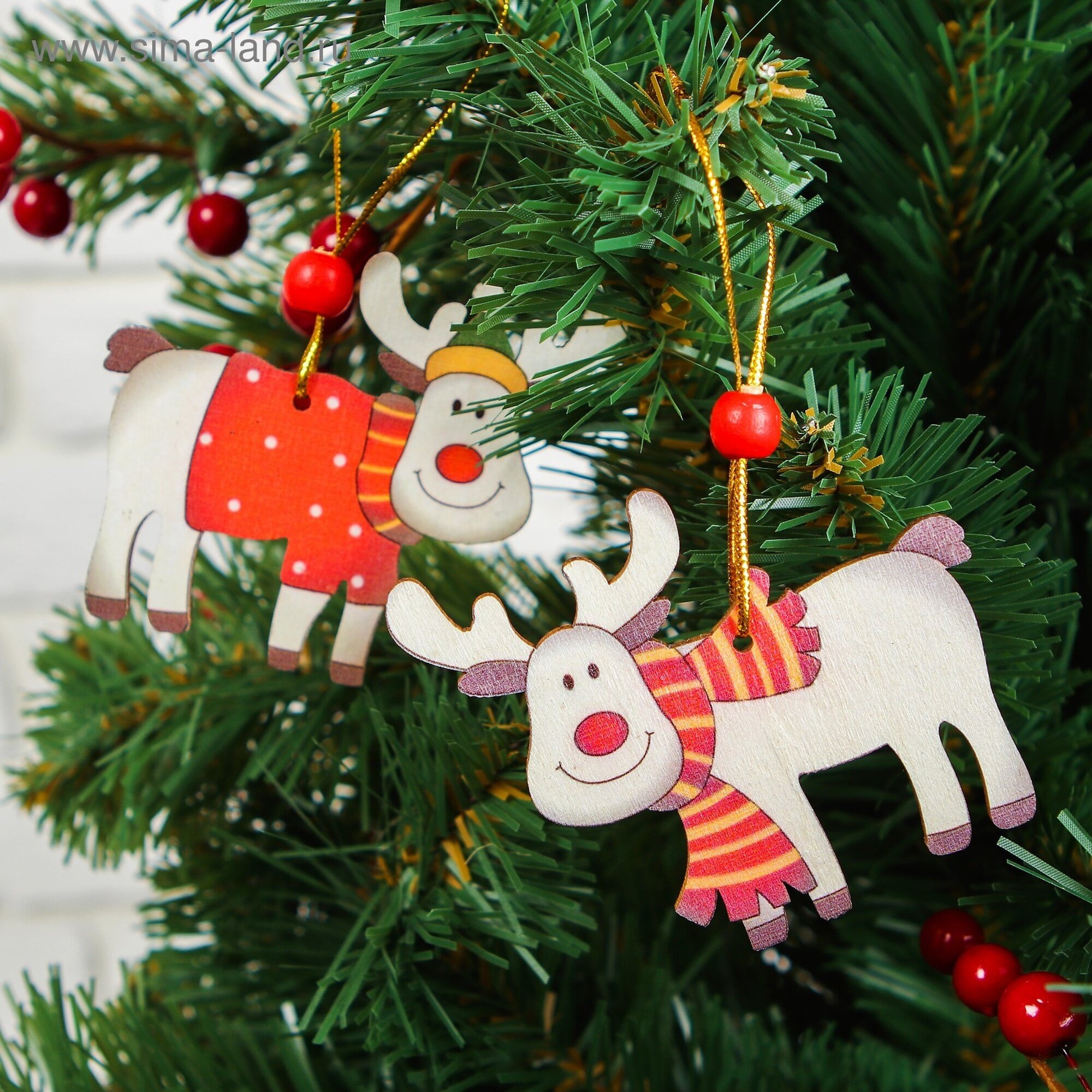 Подвеска новогодняя Лесная мастерская «Счастливый олень», дерево, цвет микс