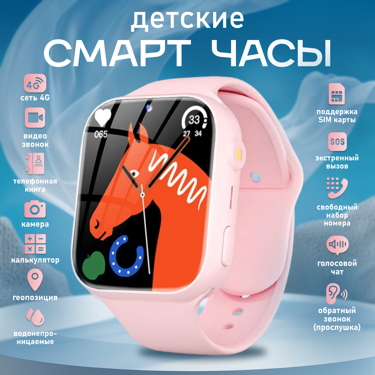 Смарт часы детские Smart Baby Watch Y58 4G, Wi-Fi/Детские смарт часы с кнопкой SOS/Умные часы для детей с GPS геолокацией/Часы для детей наручные/Детские часы с видеозвонком и прослушкой/Детские часы телефон (розовый)