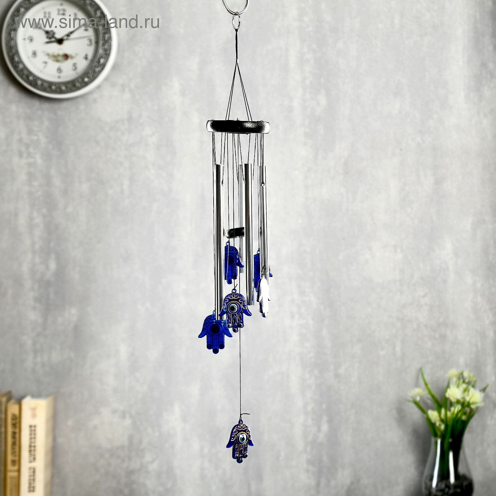 Музыка ветра "Ладонь с талисманом", металл, 5 трубок, 6 рук 50x8.5x8.5 см