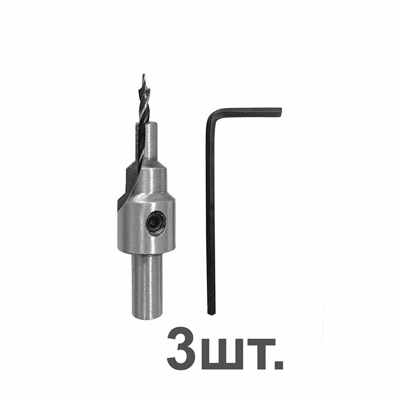 Сверло по дереву Vira (552362) 3х62 мм конфирмат для мебельной стяжки 4х50 мм HCS (высокоуглеродистая сталь) с зенкером (3 шт.)