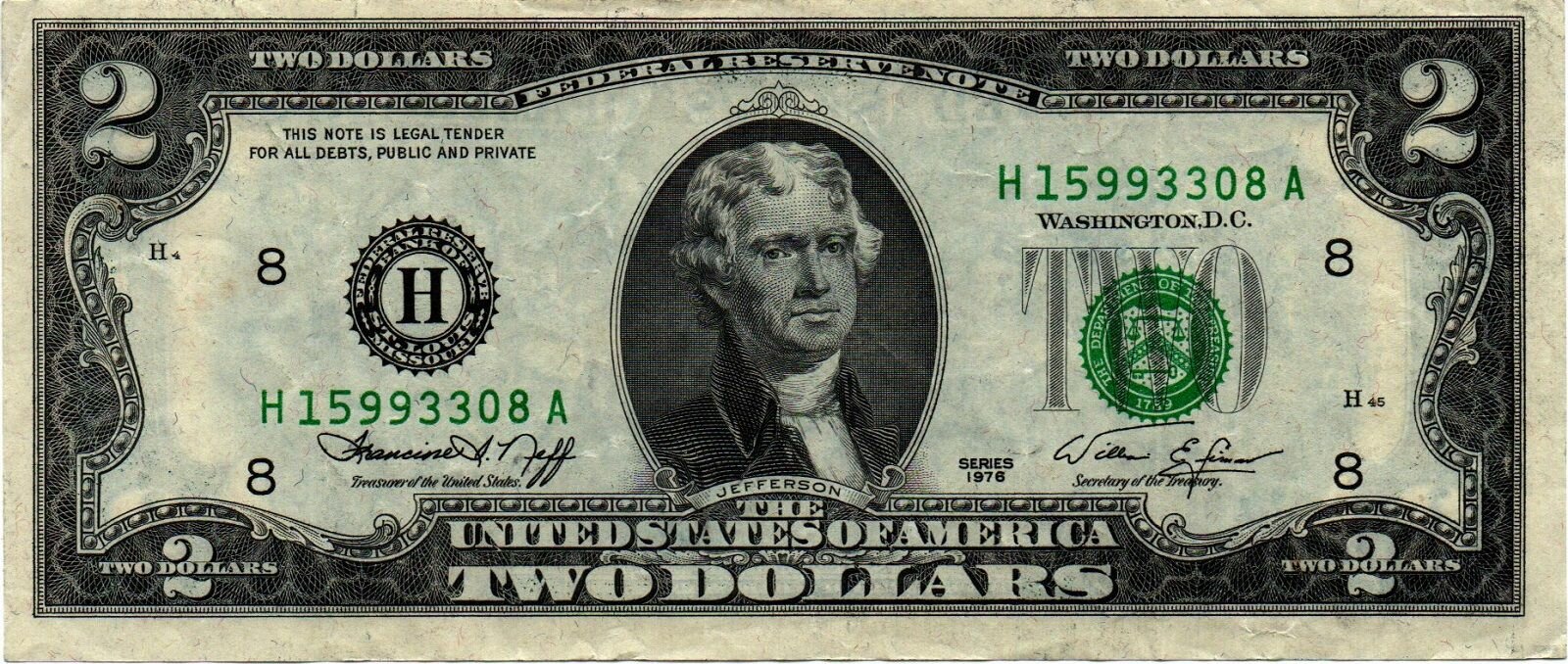 2 доллара США 1976 год № 15 99 33 08