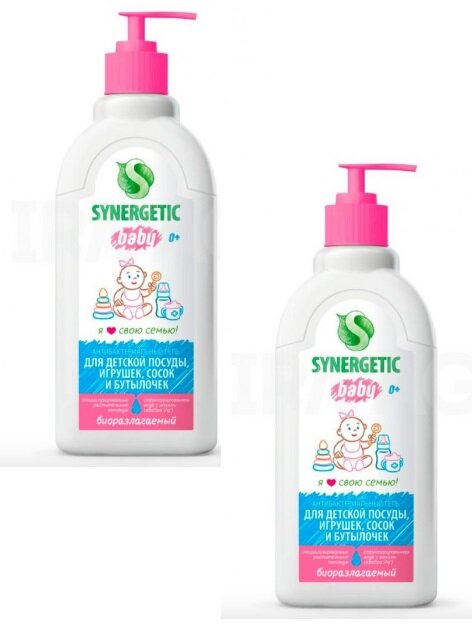 Средство Synergetic для мытья детской посуды, сосок, бутылочек и игрушек , 0,5л , 2 шт