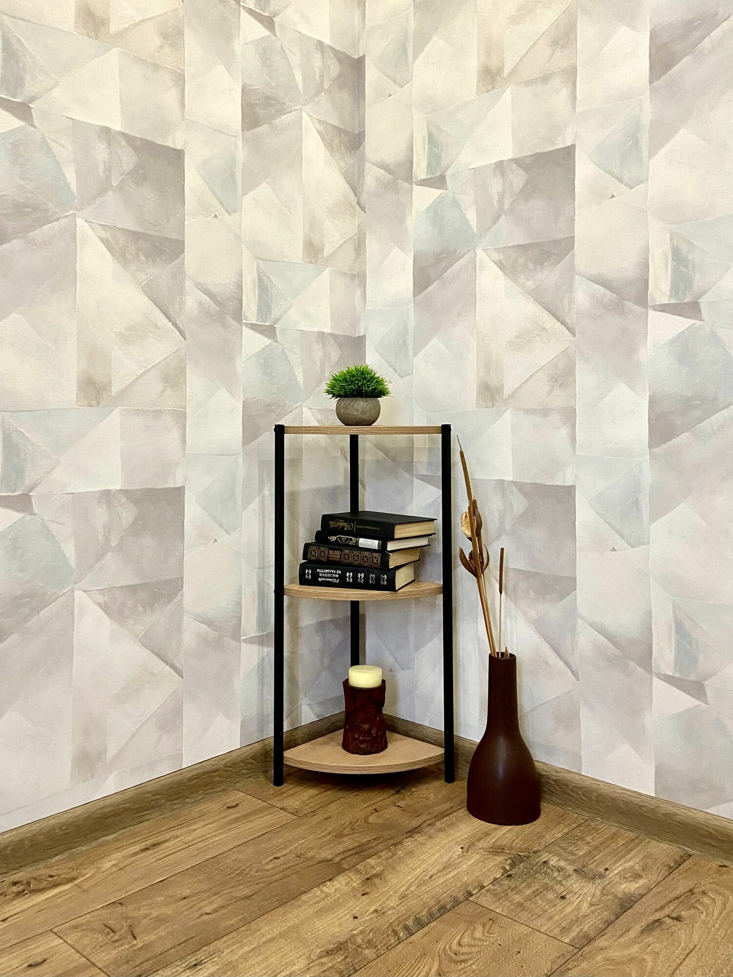 Этажерка угловая VIVA, ЛДСП/металл, 24 см х 24 см, 75 см, 3 полки, черная