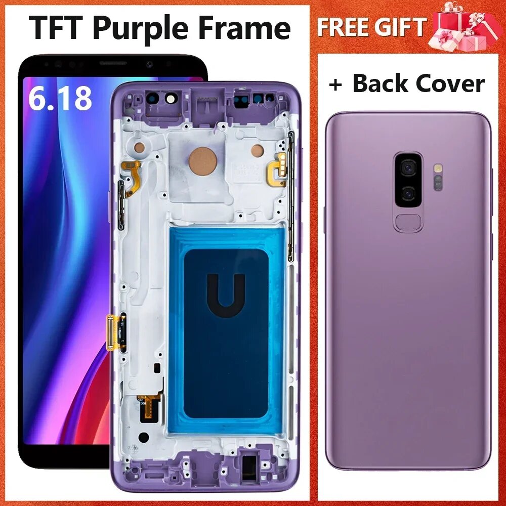 100% протестированный TFT S9 + ЖК-дисплей для Samsung S9 Plus G965 G965F G965U ЖК-дисплей с цифровым преобразователем сенсорного экрана и заменой рамки в сборе TFT Purple Kit