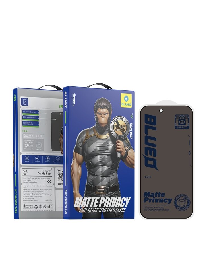 BlueO матовое стекло антишпион для iPhone 17 Pro Max/16 Pro Max, Anti-peep Matte with Dustproof receiver Black