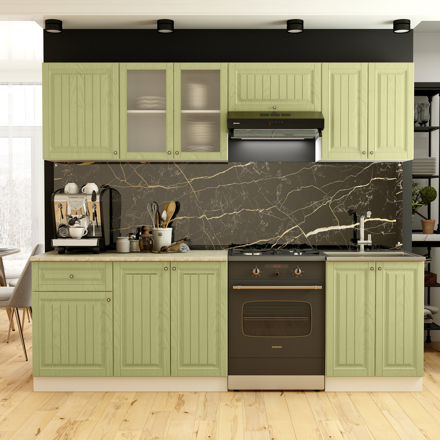 Кухонный гарнитур, кухня, мебель для кухни Хозяюшка 2.4 метра Фисташка