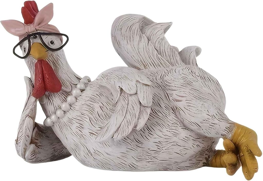 Good Morning Chicken Figurine Resin Sitting Lying Hen Statue Rooster Figurine Chicken Decorations for Home Office Desktop Bookshelf Festival Gift B