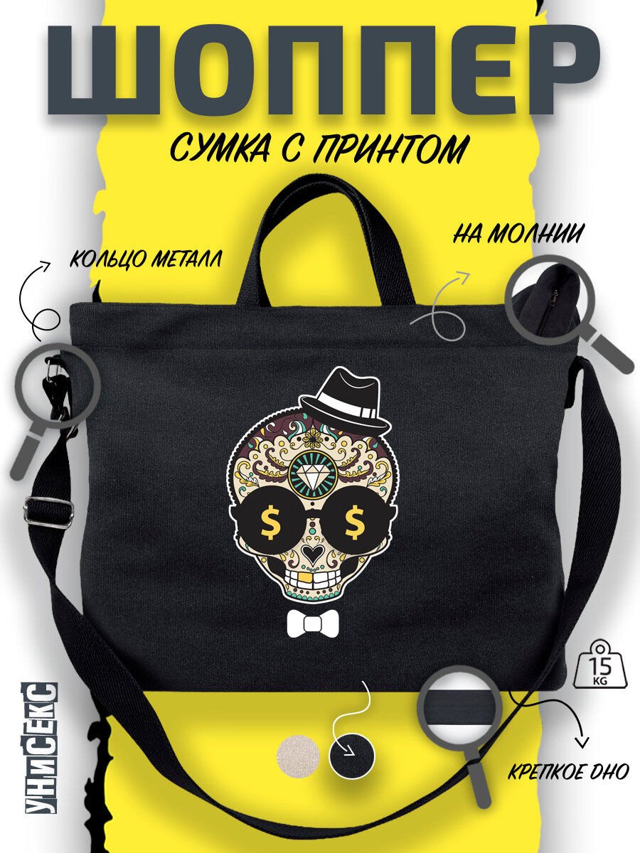 Сумка  шоппер y2k через плечо череп