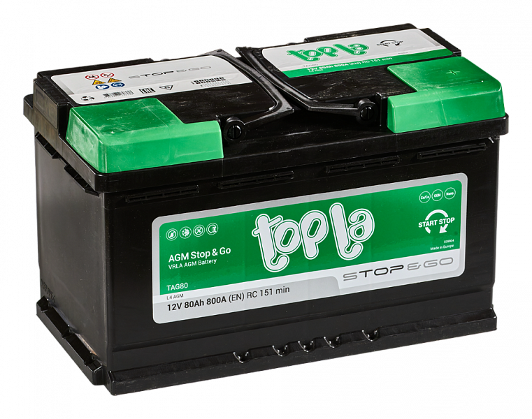 Аккумулятор TOPLA AGM 6СТ-80 обр. (Start-Stop) 315x175x190