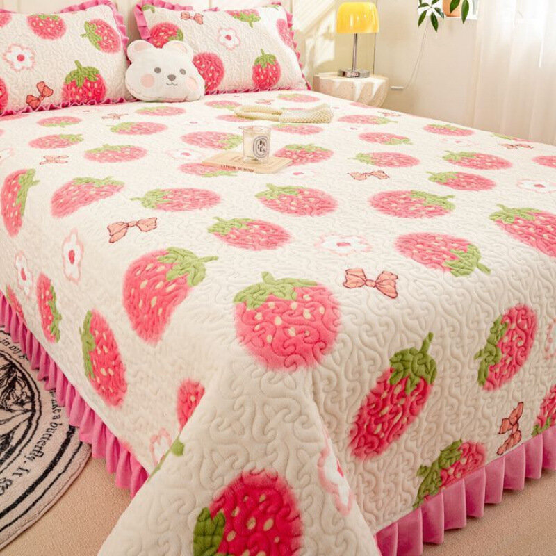 Комплект зимнего постельного белья из утолщенного молочного флиса (3 предмета), нескользящая стеганая простыня, подходит для любого сезона, как чехол для матраса и как базовый слой,200*230cm