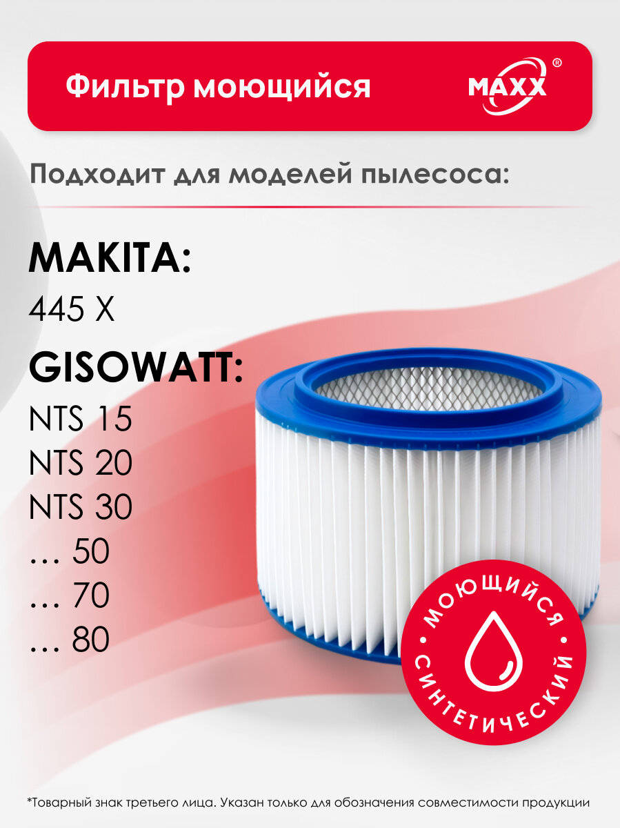 Моющийся HEPA фильтр для пылесоса Makita 445 X, GISOWATT PC 50